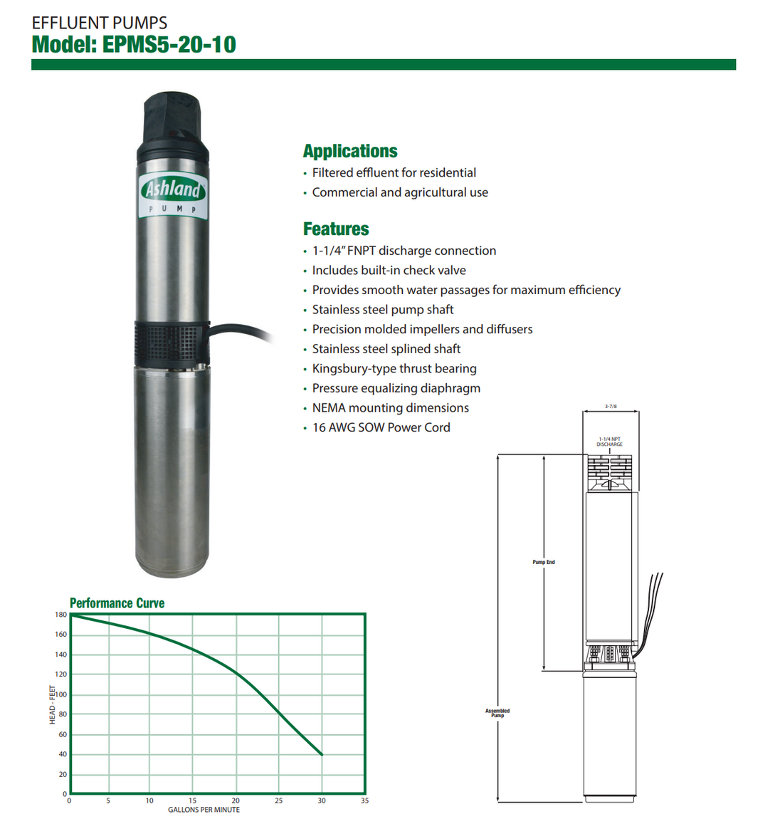 Ashland 1/2 HP Effluent Pump, Mid Suction – EPMS5-20-10